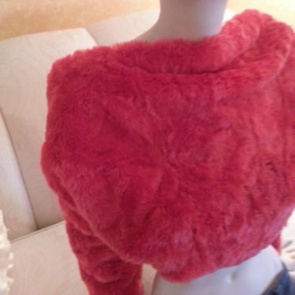 Sebrina Love | Sweaters | Reversible Faux Fur Denim Backless Shrug ...